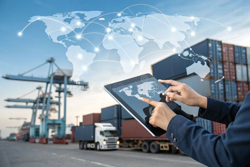 Global Logistics, Supply Chain Management on Tablet Stock Illustration ...