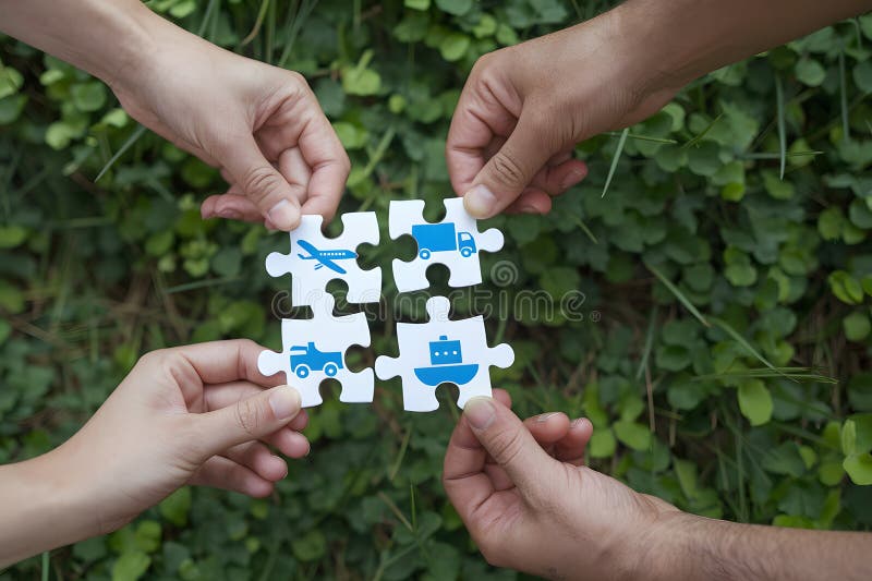 Global Logistics Teamwork Puzzle Pieces Transportation Concept Business ...