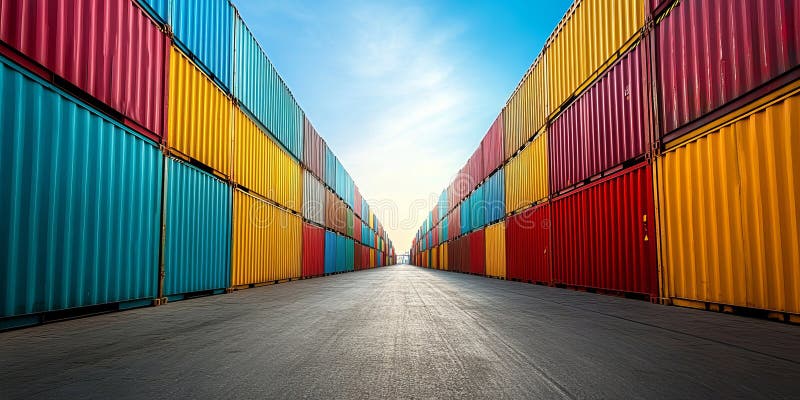 Global Logistics and Trade Rows of Colorful Shipping Containers Create ...