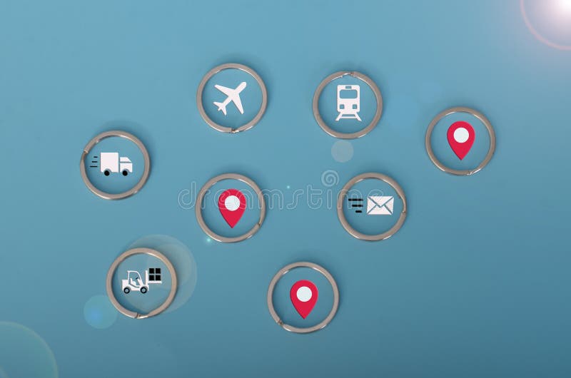 Global Logistics and Transportation Icons on Light Blue Background ...