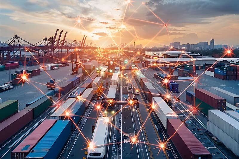 Global Logistics and Transportation Network at Sunset Stock ...