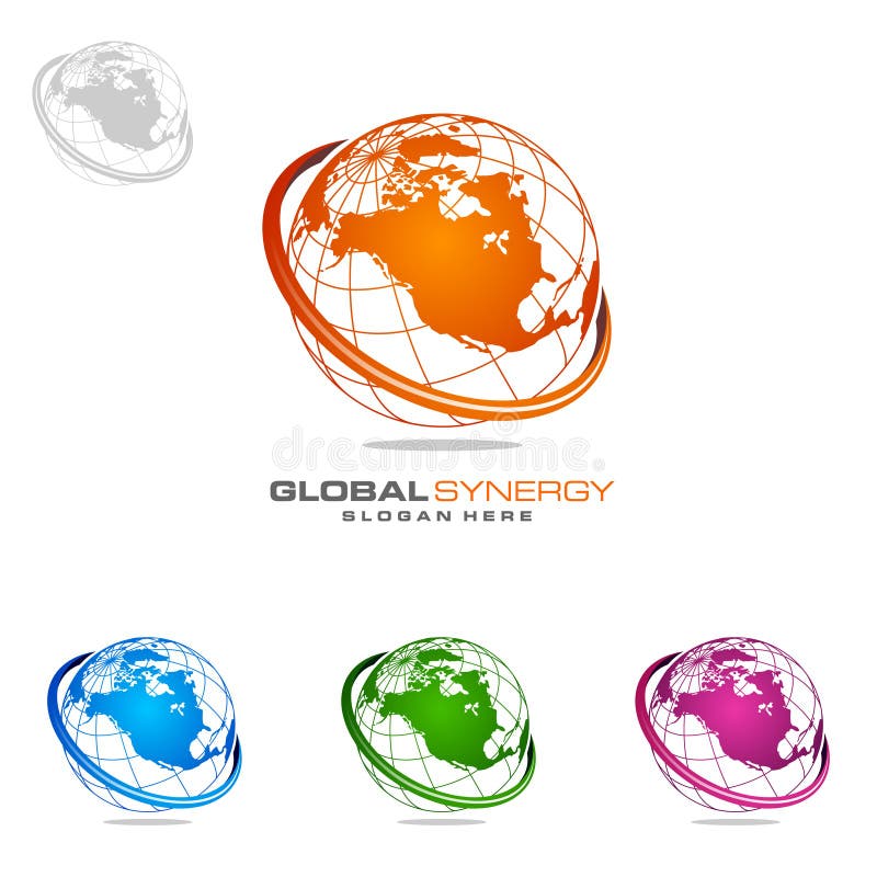 Global Logo with Ring Sphere and Digital World Motion Vector Logo ...