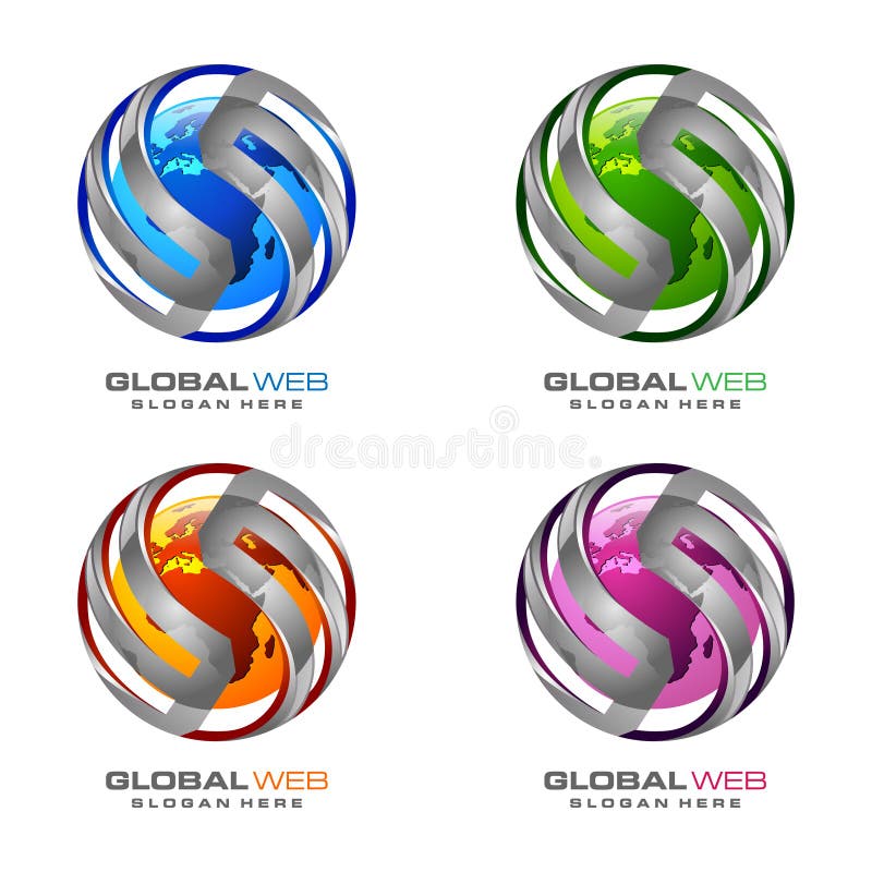 Global Logo with Ring Sphere and Digital World Motion Vector Logo ...