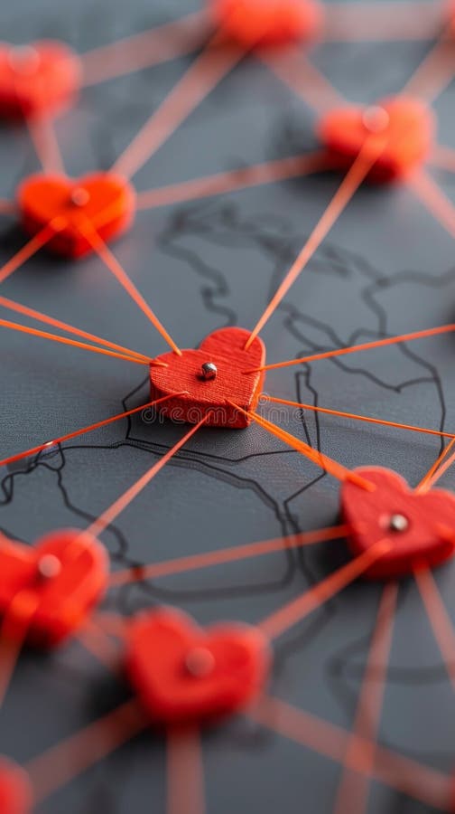 Global Love Connection Red Hearts Interconnected on World Map with ...