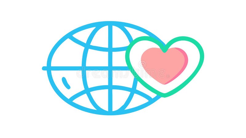Global Love and Peace Icon with Heart on a Globe, Vector Design ...
