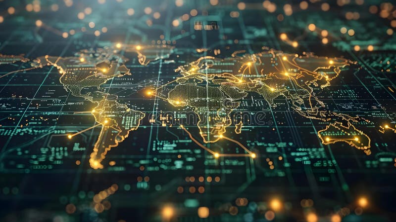 Global Map with Digital Circuit Board Overlay Symbolizing Electronic ...