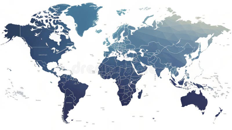 Global Map Featuring Geometric Blue Polygonal Country Outlines Stock ...