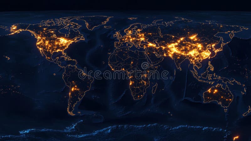 A Global Map Featuring Glowing Lines and Cities Stock Photo - Image of ...