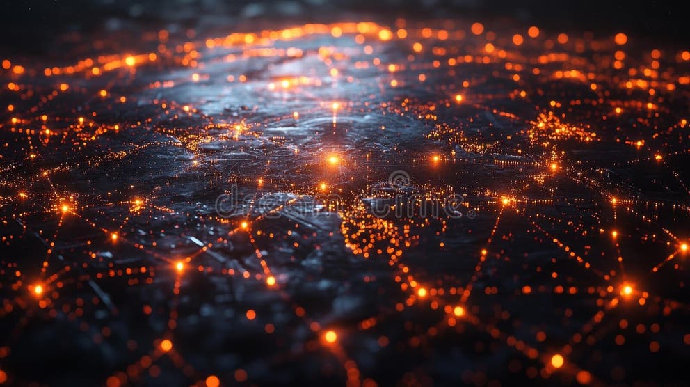 Global Map with Glowing Digital Data Pathways Across Continents Stock ...