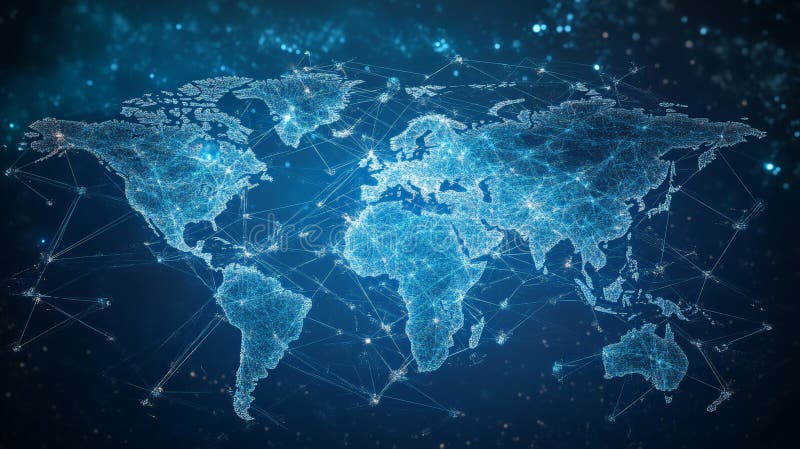 Global Network with AI Connections and Digital World Map Stock Image ...