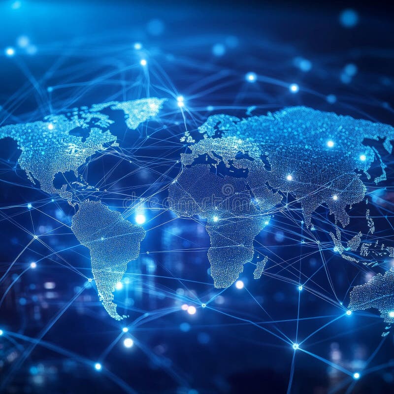 Global Network with AI Connections and Digital World Map Stock Image ...