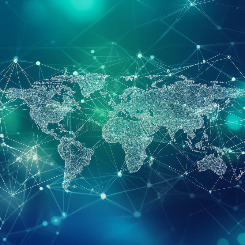 Global Network with AI Connections and Digital World Map Stock Photo ...