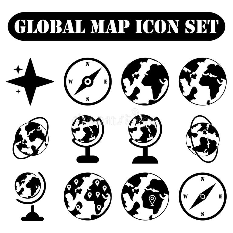 Global map icon set design stock vector. Illustration of location ...