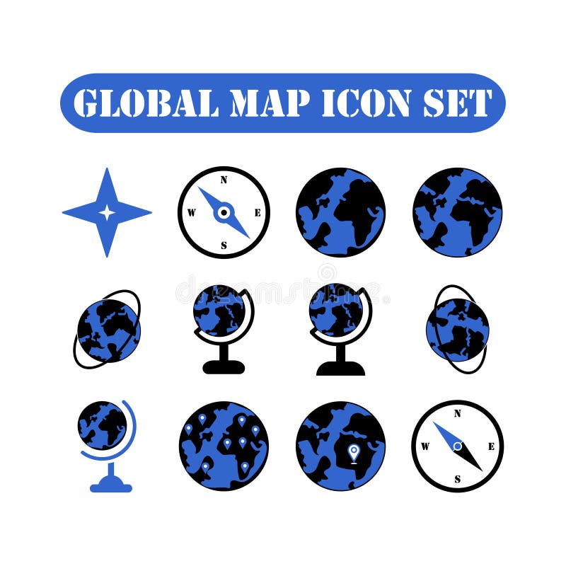 Global map icon set stock vector. Illustration of planet - 216623114