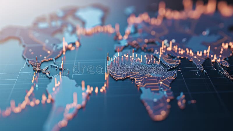 Global Map with Illuminated Data Points in Digital Finance Concept ...
