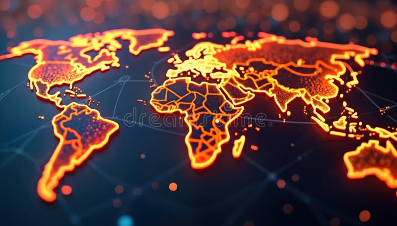 Global Map Illuminated by Glowing Orange Lines Highlight Countries ...