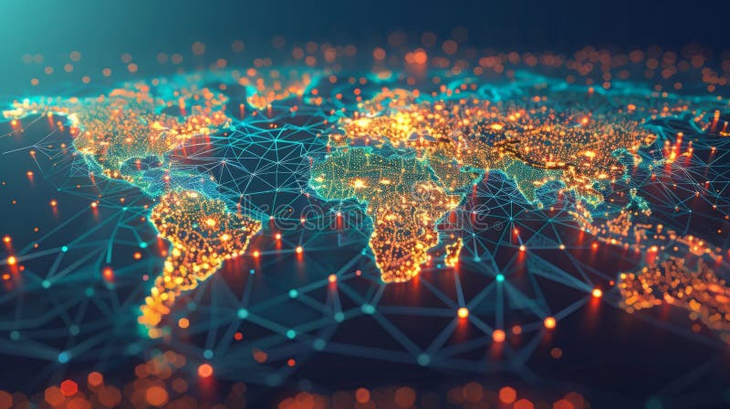 Global Map Illuminated by Lights Stock Image - Image of geographical ...