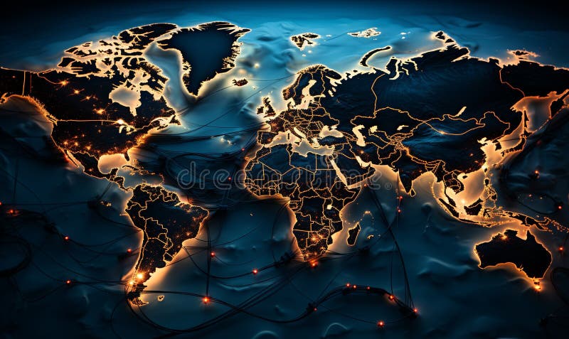 Global Map Illuminated by Lights Stock Image - Image of illuminated ...