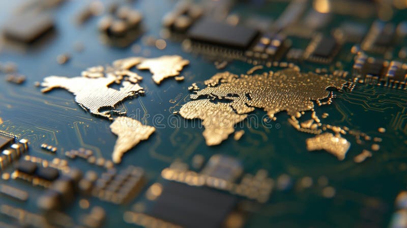 A Global Map on a Microchip Symbolizes the Interconnectedness Stock ...