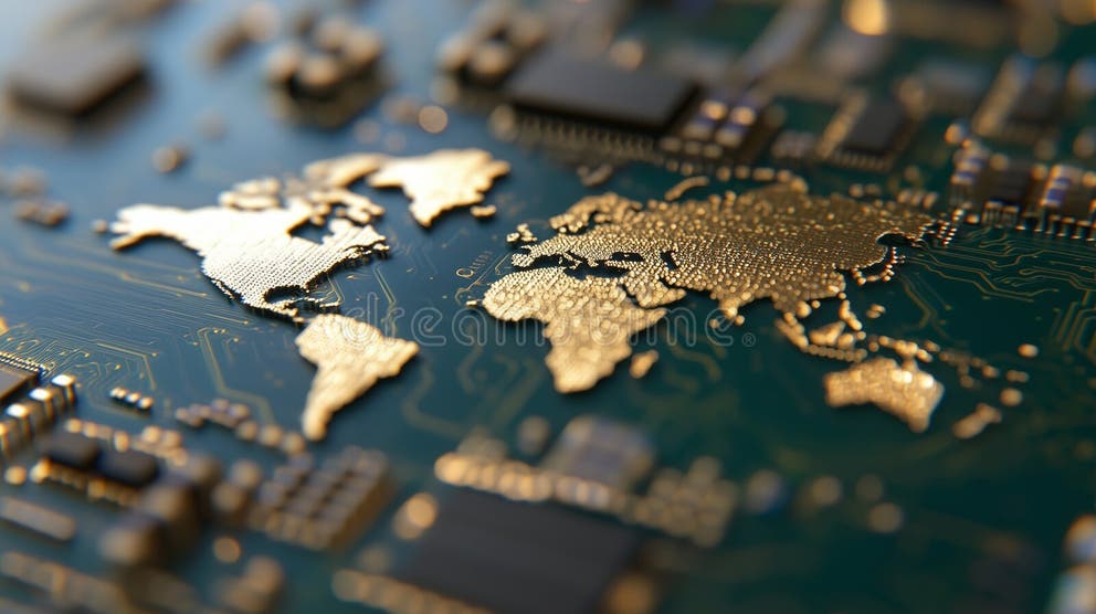 A Global Map on a Microchip Symbolizes the Interconnectedness Stock ...