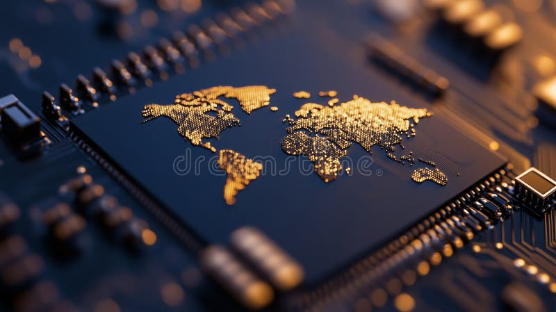 Global Map Microchip Symbolizes Interconnectedness Stock Photos - Free ...