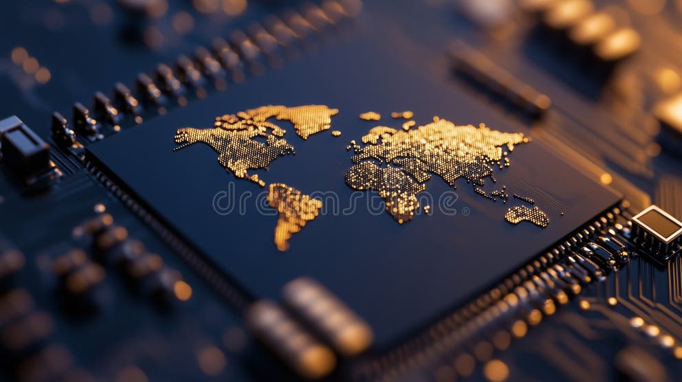 A Global Map on a Microchip Symbolizes the Interconnectedness Stock ...