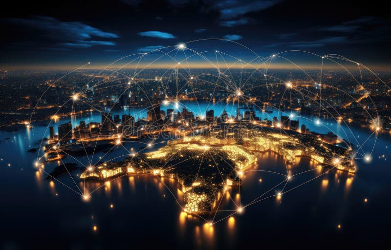 Global Map Network of Cloud Computing Digital Lines Connecting ...