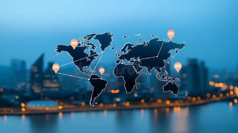 Global Map with Network Connection Lines Over City Lights Night ...