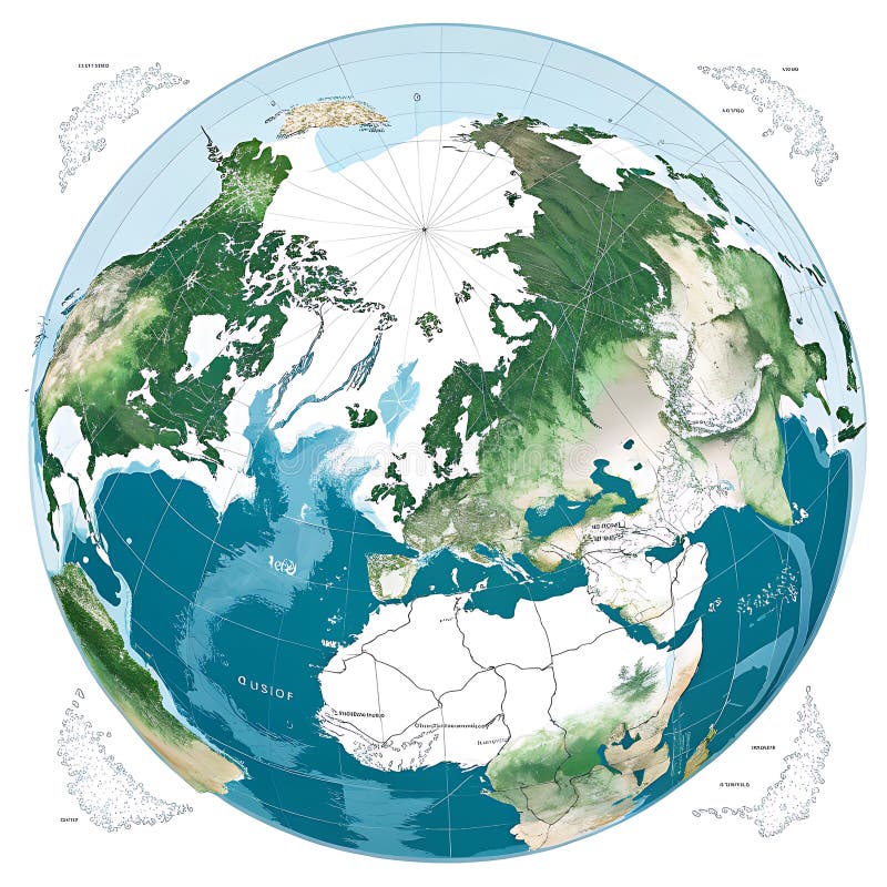 Global Map of Northern Hemisphere with Land, Ocean, and Grid Stock ...