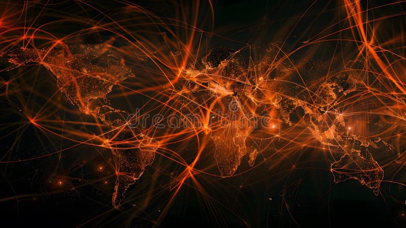Global Map with Glowing Orange Connections Against Dark Background ...