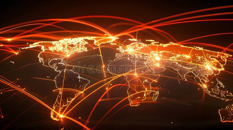 Global Map with Orange Glowing Network Connections Stock Illustration ...