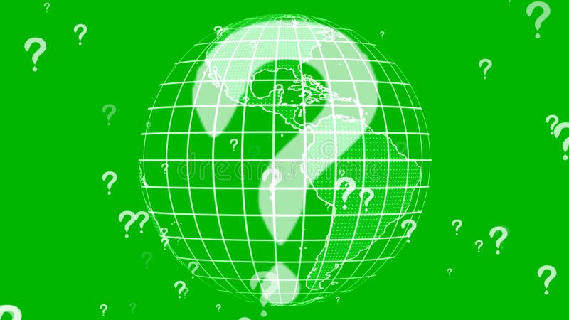 Global Map with Question Mark Big Symbol and Particle Appear and Faded ...