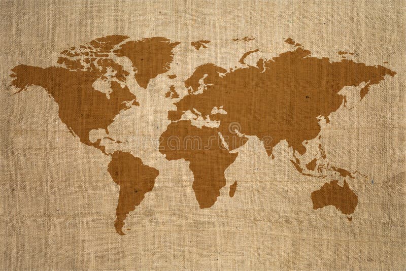 Global Map on Rough Jute Texture Background Stock Image - Image of ...