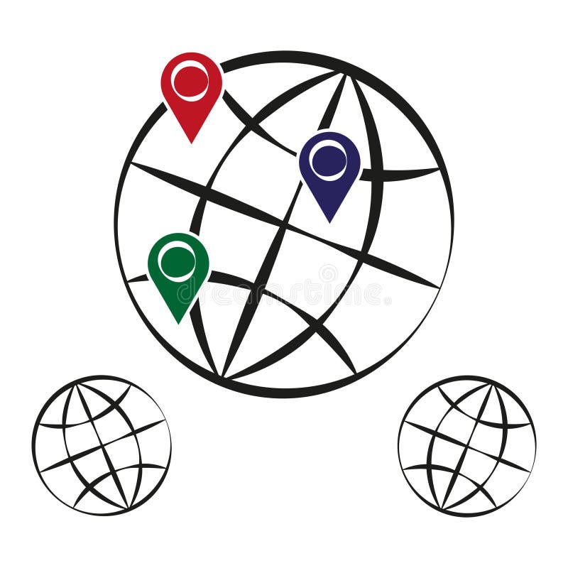 Global Map Symbol. Color Location Pins. Vector Earth Globe. Simple ...