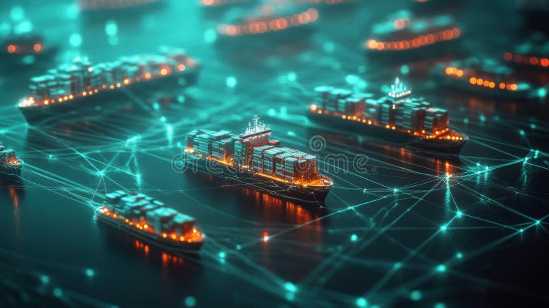 Global Maritime Network: Connected Cargo Ships at Sea Stock ...