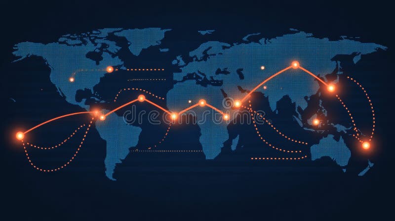 Global Market Trends Illustrated Vector Map with Interconnected Points ...