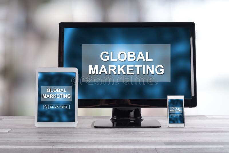 Global Marketing Concept on Different Devices Stock Photo - Image of ...