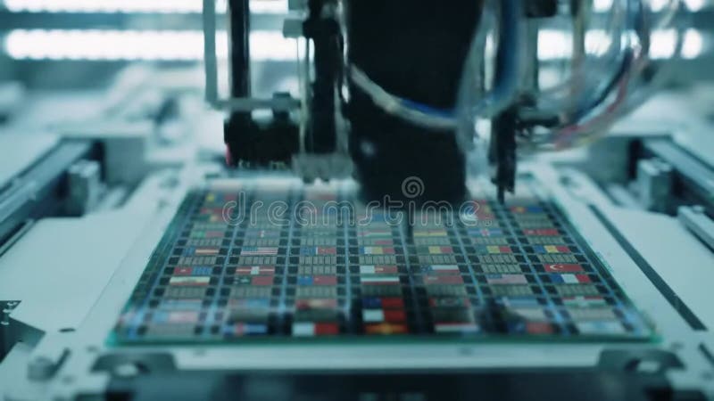 Global Microchip Production: Automated Assembly of a Wafer Featuring ...