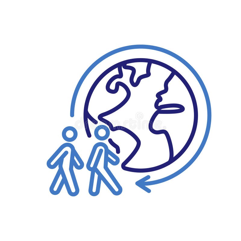Global Migration Icon with People Walking and Planet Earth, Vector Thin ...