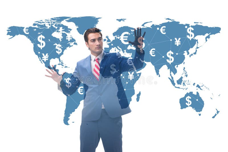 Global Money Transfer and Exchange Concept with Businessman Stock Photo ...