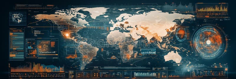 Global Monitoring System Analyzing World Map Data in Control Center ... Global Monitoring System Analyzing World Map Data in Control Center ...