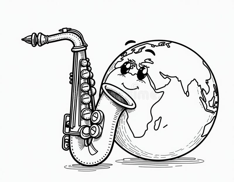 Global Music Connection: Saxophone and Earth Drawing Stock Illustration ...