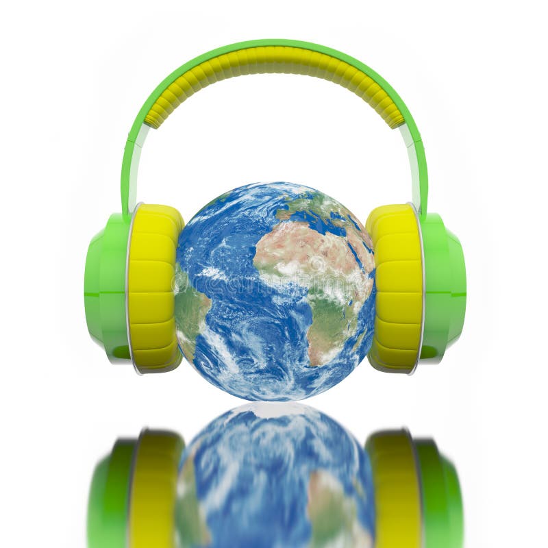 Music Earth with Headphones Stock Illustration - Illustration of music ...