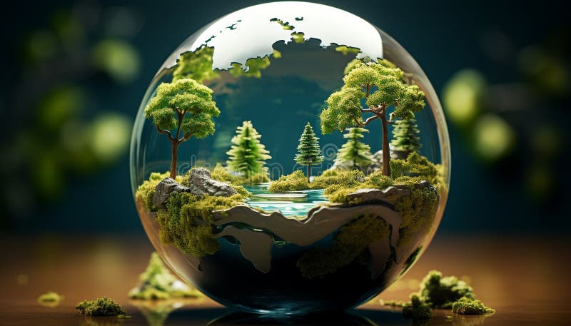 Global Nature Reflected in a Digital Sphere Generated by AI Stock ...