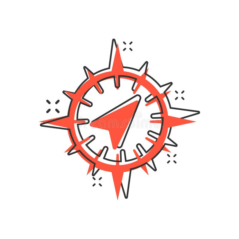 Global Navigation Icon in Comic Style. Compass Gps Vector Cartoon ...