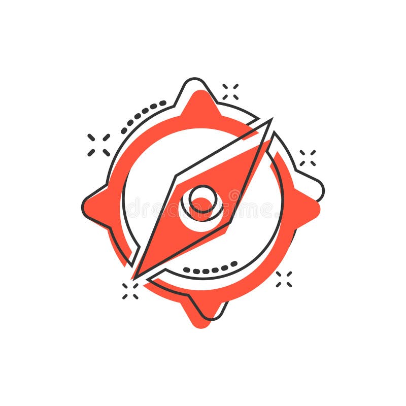 Global Navigation Icon in Comic Style. Compass Gps Vector Cartoon ...