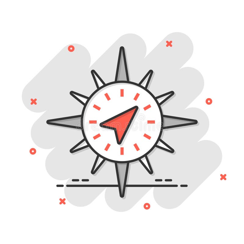 Global Navigation Icon in Comic Style. Compass Gps Vector Cartoon ...