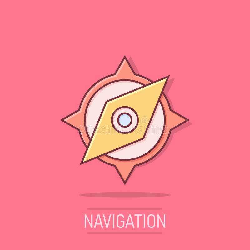 Global Navigation Icon in Comic Style. Compass Gps Vector Cartoon ...