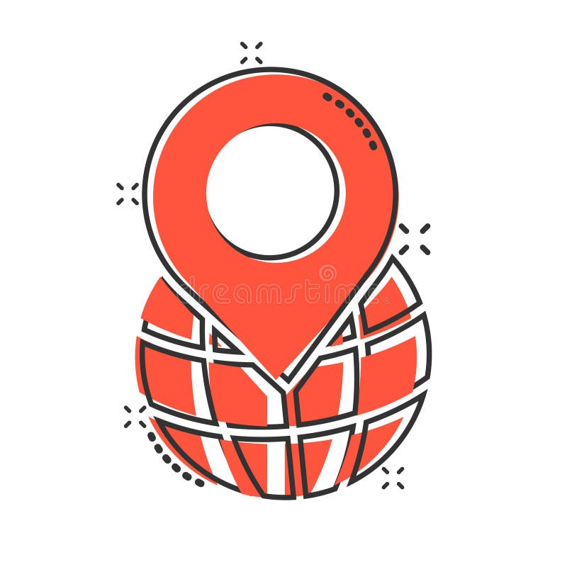 Global Navigation Icon in Comic Style. Globe Pin Gps Cartoon Vector ...