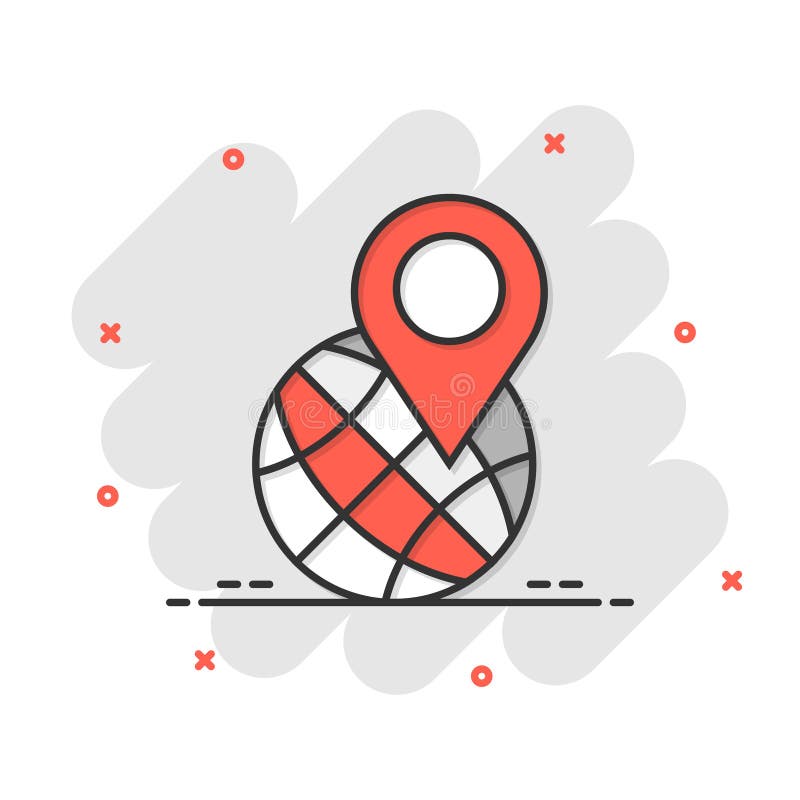 Global Navigation Icon in Comic Style. Globe Pin Gps Cartoon Vector ...